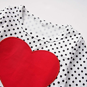 YOUNGER TREE Toddler Baby Girl Valentine's Day Outfit Long Sleeve Dot Heart Shirt Top+Suspender Strap Red Skirts Set(6M-5T) (Red, 3-4 y)