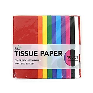 Gift Expressions Tissue Paper, 20 x 26 Inches, 100 Count, Primary Colors, Premium High Quality Wrapping Paper for Gift Boxes & Paper Bags, Durable, 17GSM Packing Paper for DIY Crafts & Gift Wrapping