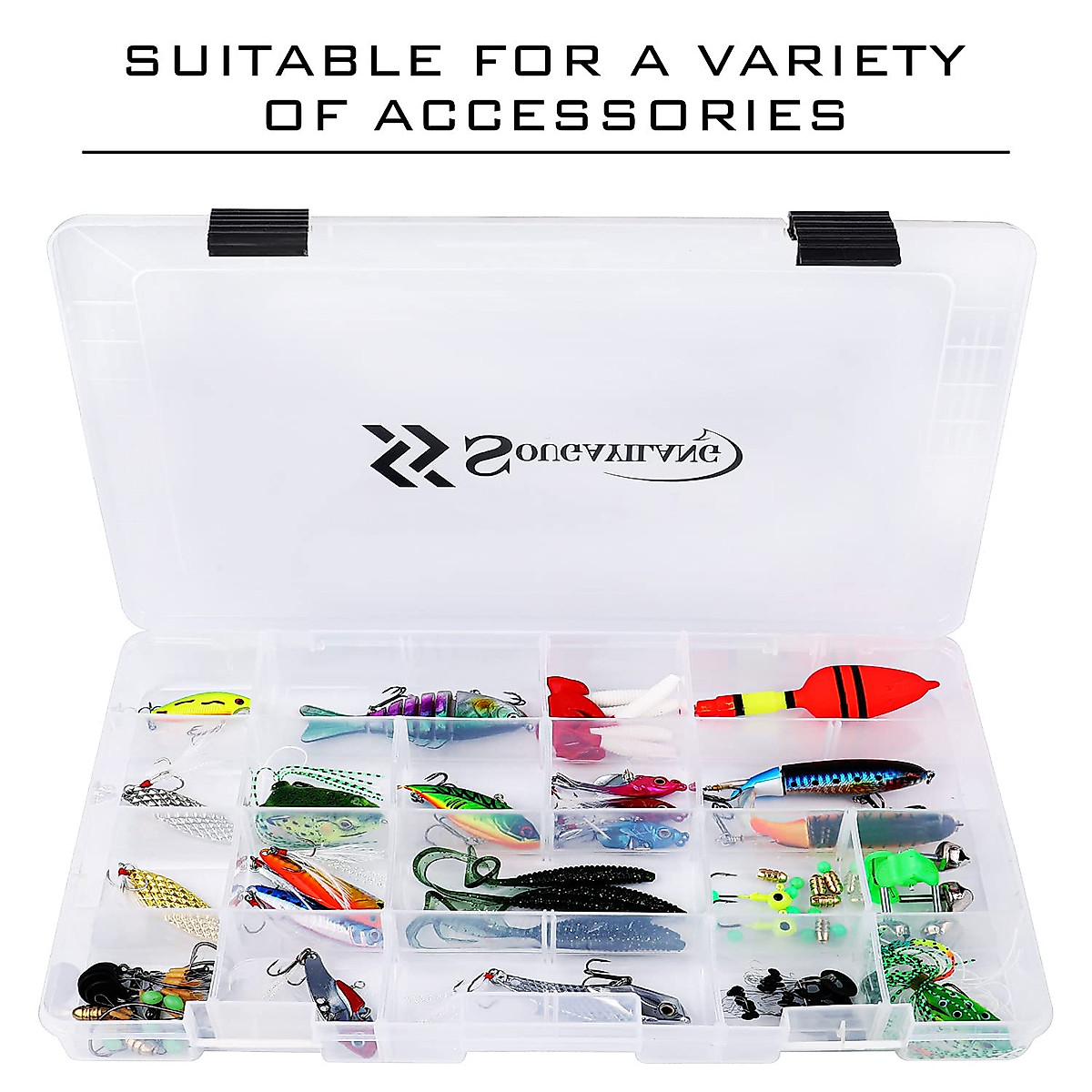 Sougayilang Fishing Tackle Boxes - 3600 3700 Plastic Storage Organizer Box with Removable Dividers - Fishing Tackle Storage - 4 Packs 3700 Transparent Tackle Trays