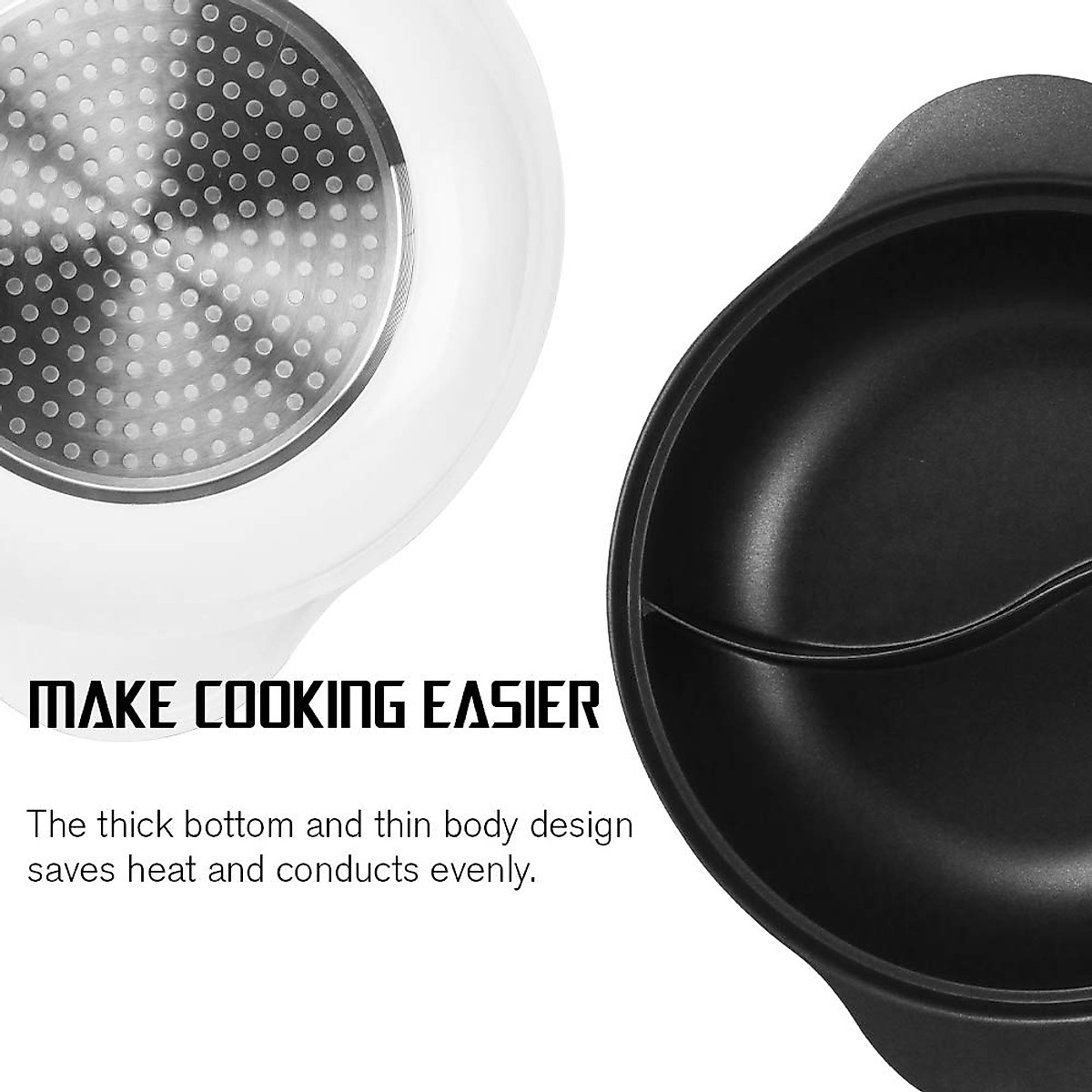 Hot Pot with Divider for Induction Cooker Dual Sided Soup Cookware Two-flavor Chinese Shabu Shabu Pot for Home Party Family Gathering, 4.5 Quart (White)