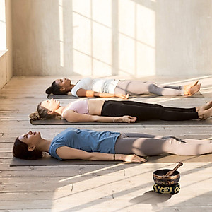 Omigga 3 Pcs 4 inch Tibetan Singing Bowl Set Nepal Antique Bronze Mantra Carving Hand Hammered Handcrafted Singing Bowl for Healing, Peace, Meditation, Stress Relief