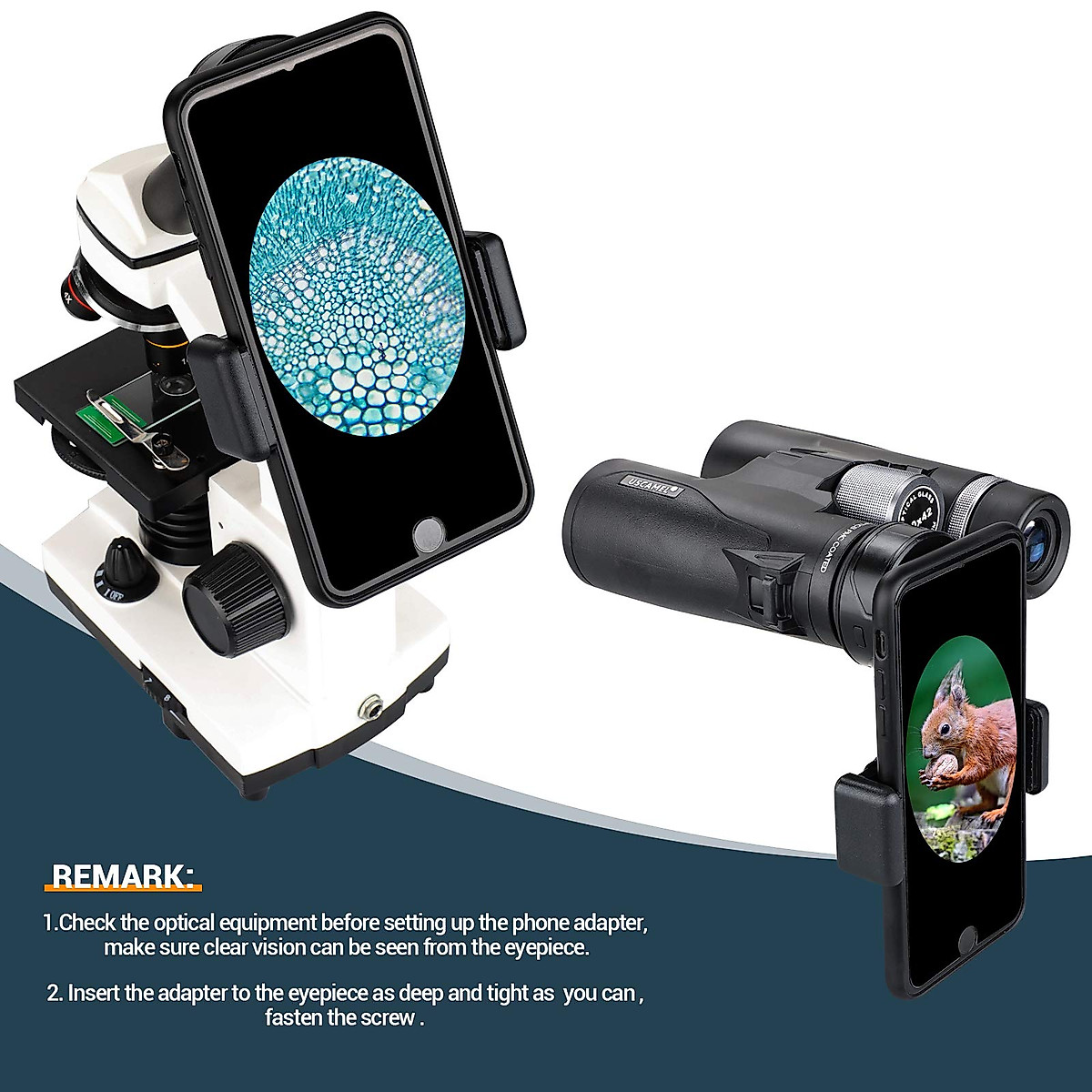 LAKWAR Telescope Phone Adapter, Universal Cell Phone Mount Compatible Binoculars, Monocular, Microscope, Spotting Scope, Telescope, Smartphone Holder Clip Bracket Fits Almost of Mobile Phones