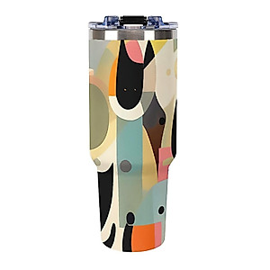 HJUQNGF 40 Oz Personalized Tumbler with Handle And Straw Mid-Century Modern Art Cat Stainless Steel Insulated Tumblers Reusable Car Thermal Cup Travel Coffee Mug for Women Men