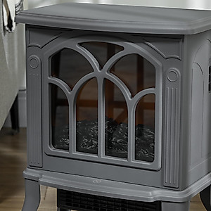 HOMCOM 17" Freestanding Electric Fireplace Stove, Fire Place Heater with Realistic Logs and Flame Effect and Overheat Protection, 750W/1500W, Gray