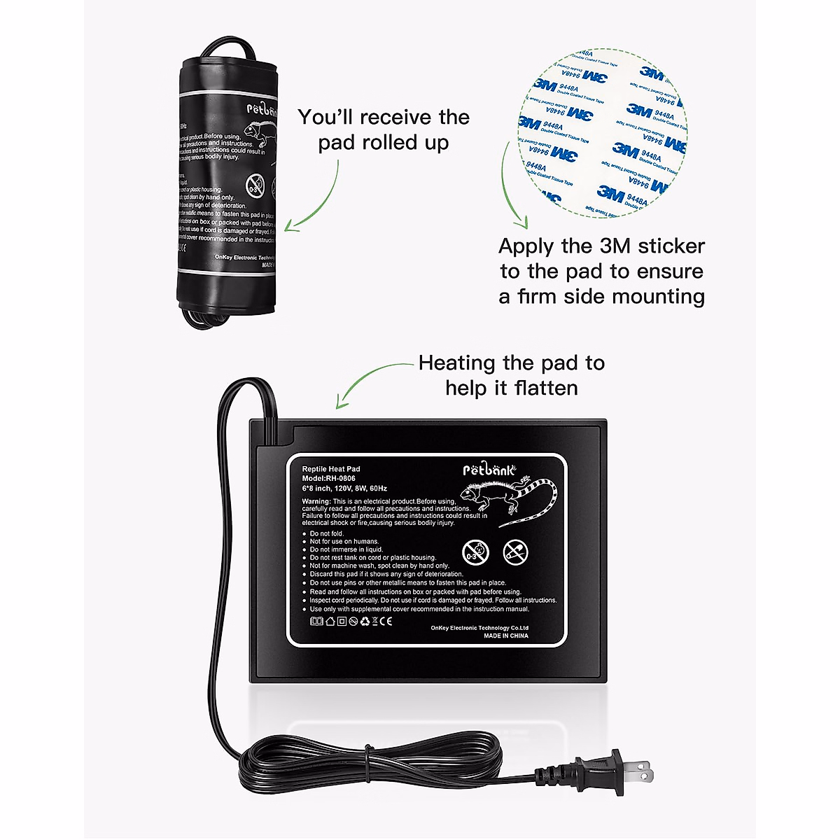 Reptile Heat Pad - Reptile Heating Pad Under Tank Heater for 10-20gal Tank, Terrarium Heat Mat Reptile Tank Accessories for Gecko/Bearded Dragon/Snake/Lizard/Frog/Spider/Plant Box,6 x 8in