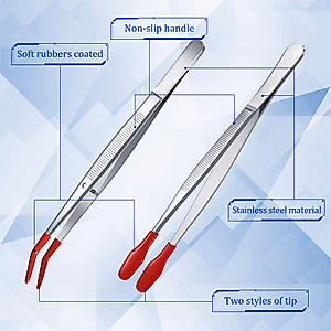 Honoson 4 Pieces Tweezers with Rubber Tips Tweezers Rubber PVC Silicone Coated Non Marring Flat Tip Bent Tip Tweezers Tipped Tweezers for Lab Industrial Jewelry Craft Coin Stamp Tweezer Tongs