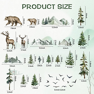 Mountain Wall Decals Large Pine Tree Wall Decals Peel and Stick Forest Tree Deer Birds Animal Wall Decals Mountain Tree Wall Stickers for Kids Room Nursery Decor