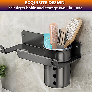 Self Adhesive Hair Dryer Holder for Dyson Hair Dryer Holder, Wall Mount Bathroom Organizer for Flat Irons, Curling Wands, Hair Straighteners, Compatible with Most Hair Dryers (Wrought Iron, Black)