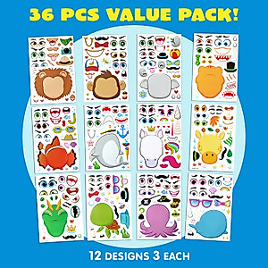 JOYIN 36 PCS 9"x6" Make a face Stickers for Kids, Make Your Own Animal Mix and Match Sticker Sheets with Safaris, Sea and Fantasy Animals Kids Crafts Party Favors Goodie Bags Stuffers for Kids