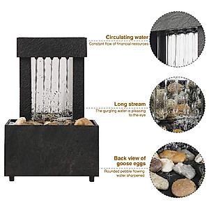 Tabletop Fountains, Indoor Water Fountain with LED Lights-Zen Garden for Desk Waterfall Tabletop Fountain for Office and Home Décor, with Stone Wall and Soothing Sound(1)