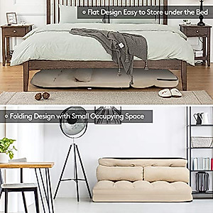 S AFSTAR Safstar Floor Folding Couch and Futon Sofa, 6-Position Fabric Sleeper Sofa Bed with 2 Pillows and Sponge Filling, Adjustable Lazy Sofa for Living Room and Bedroom(Beige)