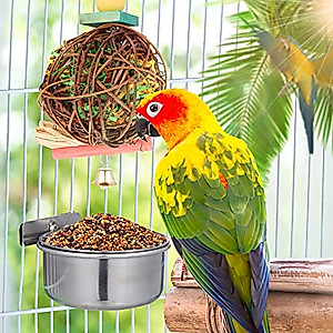 Balacoo Bird Feeding Cup - Bird Cage Water Food Bowl with Bird Chewing Toys Foraging Shredder Toy for Parakeet African Greys Conure Cockatiels Bird Cage Accessories