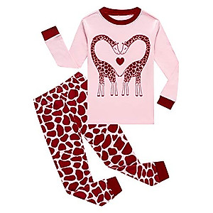 Family Feeling Baby Girls Giraffe Pajamas Cotton Long sleeve Love Pink Infant Kid 18-24 Monthes