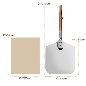 Mimiuo Pizza Grilling Tool Set for BBQ Grill & Oven Including Pizza Baking Stone and 12 x 14 inch Aluminum Pizza Peel for Baking Bread Pies