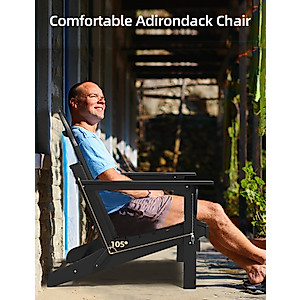 Folding Adirondack Chair - Durable HDPE Poly Lumber All-Weather Resistant, Foldable Oversized Balcony Porch Patio Outdoor Chair for Lawn, Backyard, Deck, Garden, Camping - Easy Installation, Black