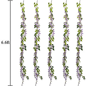 Wisteria Garland 5pack 33Ft Artificial Fake Wisteria Vine Hanging Flowers Fake Vines Plants (Purple)