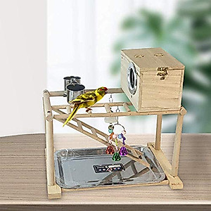 kathson Parrots Playground Bird Playstand Birdcage Play Stand Wood Perch Gym Playpen with Parakeet Nest Box Ladder Feeder Cups Chewing Toys Exercise Activity Center for Conure Cockatiel Lovebirds