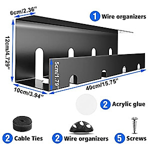 Under Desk Cable Management Tray, No Drill, Steel Desk Cable Management Tray with Wire Organizer and Cord Organizer, Large Rack, Under Desk Black Cable Raceway Tray for Cords /Power Strip, 15.7 in