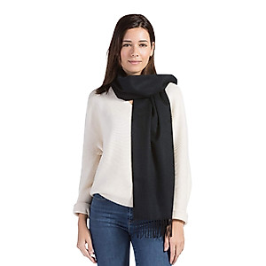 Fishers Finery Women's 100% Pure Cashmere Winter Scarf; 2-Ply Dehaired (Black)