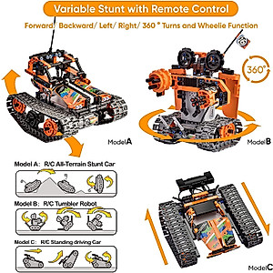 Remote Control Monster Truck DIY Building Set – RC Toy for Kids Science Learning, DIY Educational Gift Set for Age 6 7 8 9 10 11 12+ Boys & Girls, 3 in 1 Variable Stunt Modes - 392 Pcs Set