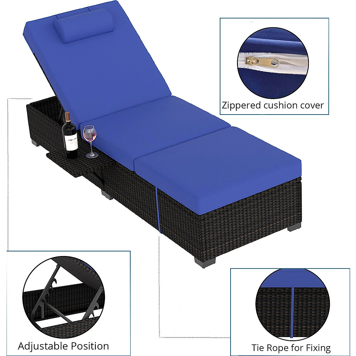 GAOMON Outdoor Chaise Lounge Chairs Set of 2, Patio Chaise Lounges, Patio Brown Rattan Reclining Chair with Thicken Cushion and Adjustable Backrest, Sunbathing Recliners for Outside Pool Patio