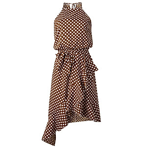 ECOWISH Polka Dot Womens Summer Dress Flowy Cute High Low Sleeveless Boho Criss Cross Halterneck Cocktail Midi Sundress 2025 Coffee Small