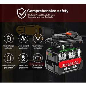 Upgraded 6.0Ah Replacement for Dewalt 20V MAX Battery DCB205-2 Compatible with Dewalt 20V MAX XR Battery DCB205 DCB206 DCB204 DCB200 Replacement for Dewalt 20 Volt Battery Cordless Power Tools 2-Pack