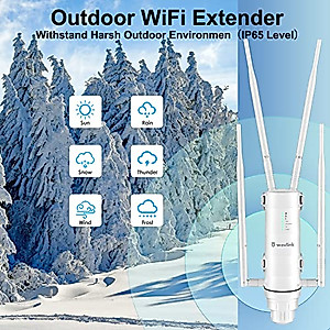 WAVLINK Outdoor WiFi Extender AC1200 High Power Outdoor Weatherproof WiFi Range Extender Access Point with Passive POE, Dual Band 2.4GHz+5GHz, 4x7dBi Detachable Antenna