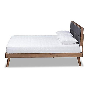 Wholesale Interiors Baxton Studio Alke Mid-Century Modern Dark Grey Fabric Upholstered Walnut Brown Finished Wood King Size Platform Bed