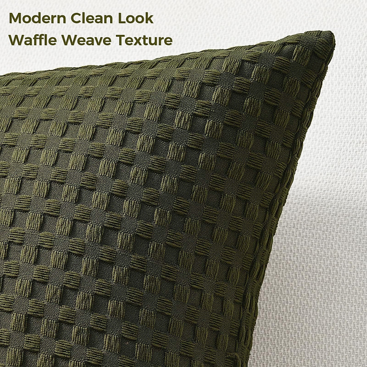 Topfinel Olive Green Lumber Decorative Throw Pillow Covers 12x20, Rectangular Dark Green Cotton Waffle forest Green Cushion Covers Boho Farmhouse Long Pillows for Bed Couch Sofa, Balcony Porch 2PC