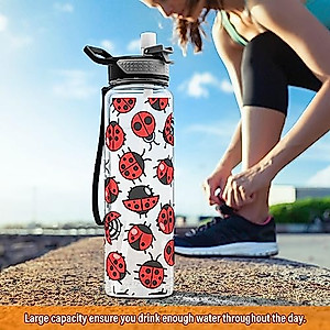Boccsty Bright Ladybird Ladybugs Kids Water Bottle with Straw Sports Bottles BPA-Free Tritan Plastic Water Jug for Women Men Gym Outdoors