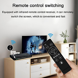 4K HDMI Switcher 8 in 1 Out with KVM, 4K Multi-Viewer with IR Remote and Button Switch, HDMI Splitter with 16 Modes Displays 1 Full Screen+15 Kinds Split Screen Modes, 2 USB Port for Keyboard/Mouse