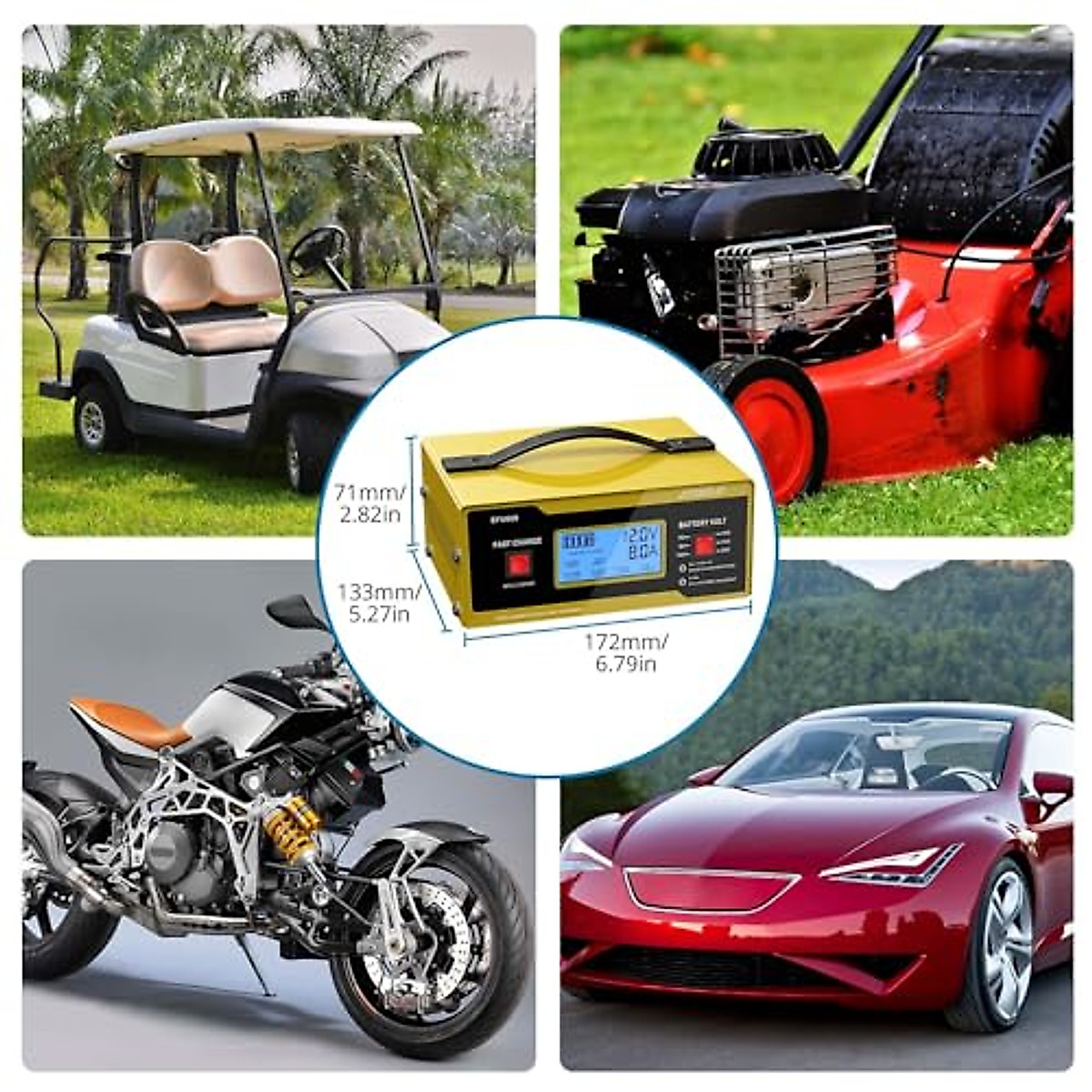 AUTOUTLET 6/8/12/14/16/24V Battery Charger Automotive Smart Car Battery Charger and Trickle Maintainer 0-10A Fully Automatic with Cable Clamps