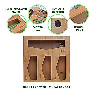 HAUSTUFF Bamboo Ziplock Bag Organizer, Gallon Bags Storage Organizer for Kitchen Pantry, Bamboo Drawer Baggie Organizer for Food Storage - No Assembly Needed