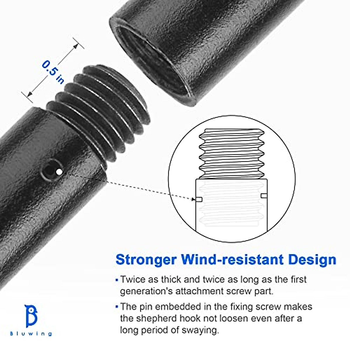 Bluwing 48 Inches Outdoor Shepherd Hook with 5 Prong Base (2 Packs), Stand Pole for Humming Bird Feeder, Adjustable Freestanding Hanger Base for Flower Planter, Outside Garden Holder for Wind Chime