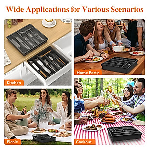 Lifewit Silverware Organizer with Lid, Covered Utensil Tray for Kitchen Drawer and Countertop, Plastic Cutlery and Flatware Storage Box for Spoons Forks Knives Holder Case, 6 Compartments, Black