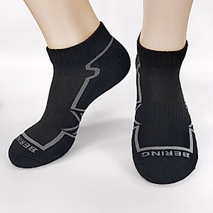 BERING Men's Performance Athletic Ankle Running Socks, Black, Size 9-12, 6 Pairs