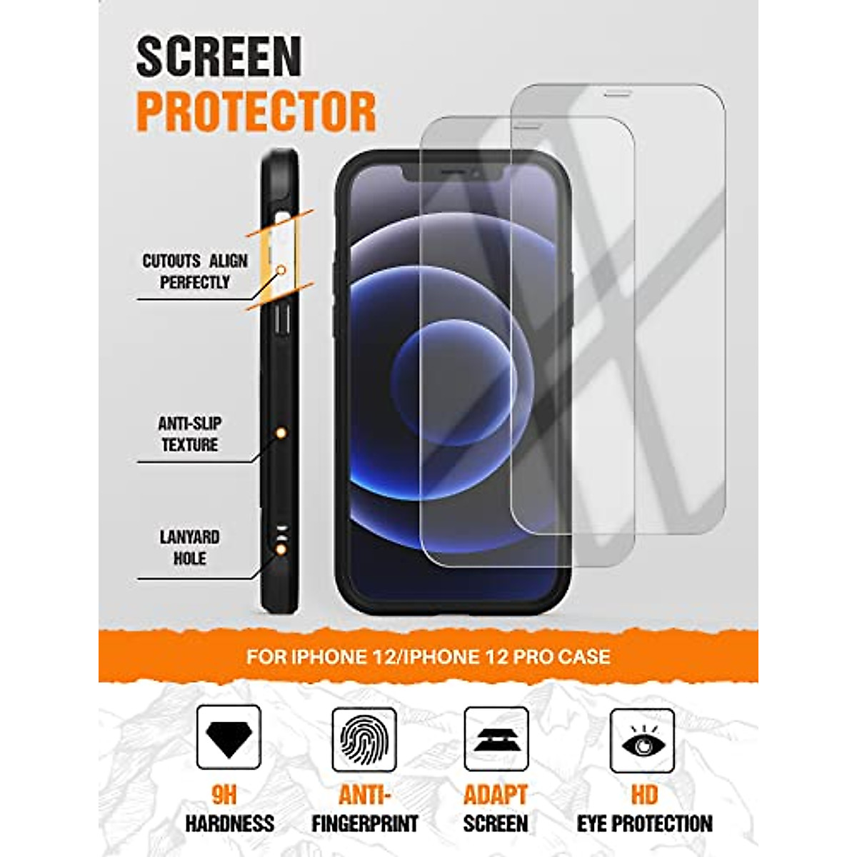 WVM Designed for iPhone 12 Case, Designed for iPhone 12 Pro Case [with 2 Pcs Glass Screen Protector & 2 Pcs Camera Lens Protector] Shockproof Protective Case for iPhone 12/12 Pro 6.1 inch, Black