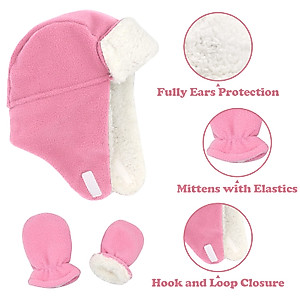 Baby Girl Winter Hat Toddler Hat and Gloves Set Baby Hats and Mittens Sherpa Lined Toddler Hats for Boys Pink 12-24 Months