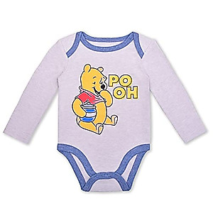 Disney Baby Boy Winnie the Pooh Long Sleeve Grey Bodysuit, Blue Bib and Baby Pants Set