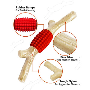 SCHITEC Dog Chew Toy for Aggressive Chewers, Tough Big Nylon & Rubber Teething Stick with Real Bacon Flavor for Large Medium Breed