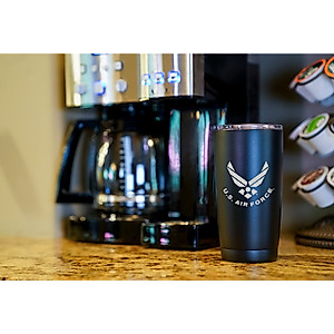 20oz Air Force Tumbler, Double-Walled Insulated Steel USAF Coffee Mug with Lid | Air Force Gifts | USAF 20oz Tumbler