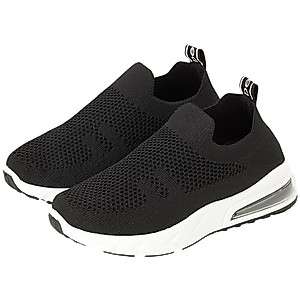 bebe Girls' Shoes - Lightweight Slip On Casual Running Shoes - Breathable Knit Fashion Sneakers (11-4 Little Kid/Big Kid), Size 2 Little Kid, Black