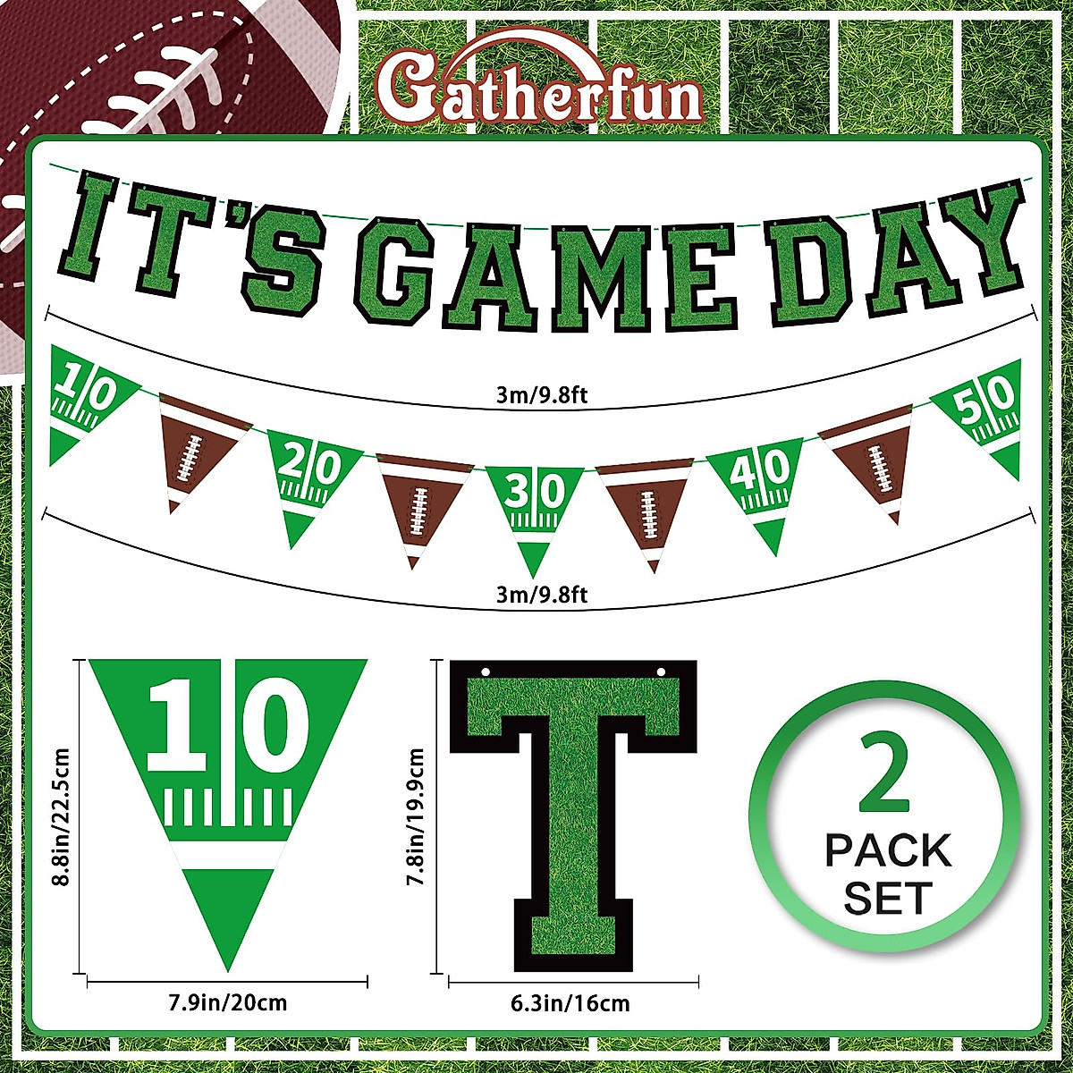 Football Party Decorations Kit: Football Themed Triangle Flags & Football Banner - for Birthday & Tailgate Parties