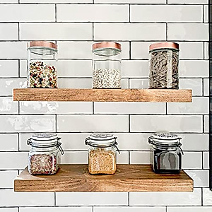 URBANDI, Rustic Floating Shelves, Set of 2, Hidden Bracket, Solid Wood, Heavy Duty, Wall Mounted Shelves, (Brown, 48Wx12D)