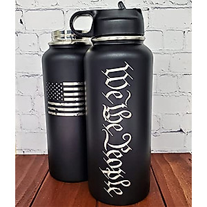 WTP We The People American Flag Stainless Steel Water Bottle Insulated - Double Walled Two-Sided Laser Engraved Hydration Bottle Hot or Cold / 32 oz US Constitution