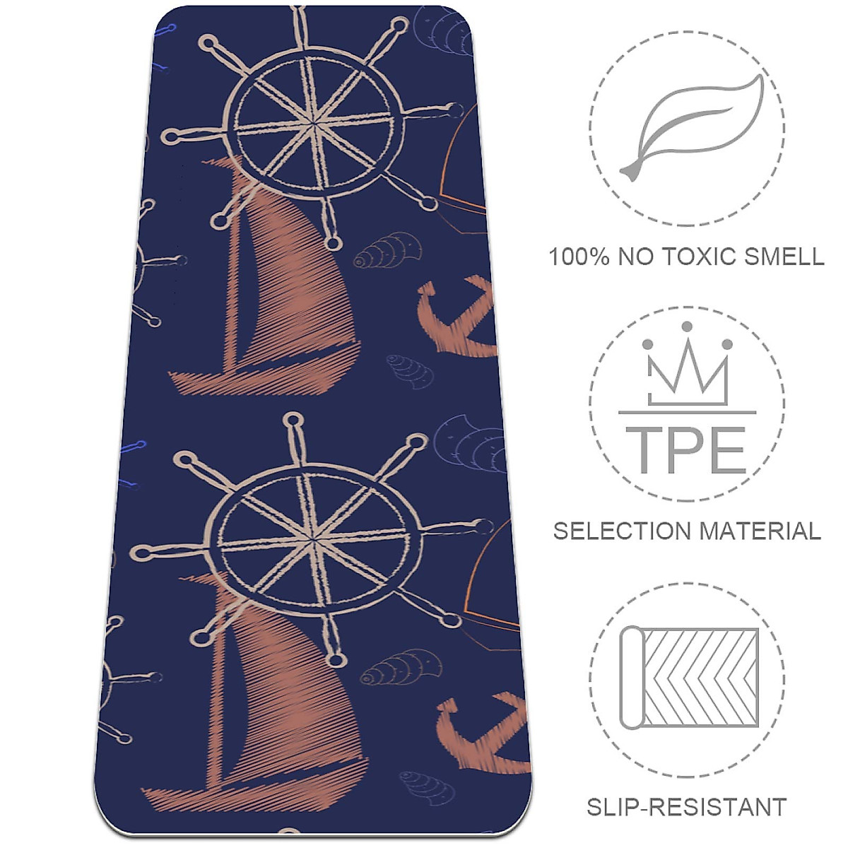 REJOON Sailboat PatternYoga Mat Thick Non Slip Yoga Mats for Women&Girls Exercise Mat Soft Pilates Mats