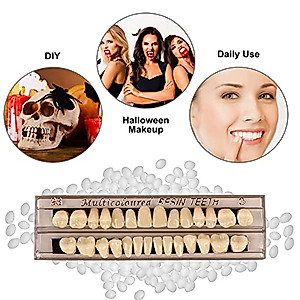 56 Pieces False Teeth, 2 Sets Whole Teeth Synthetic Polymer Denture Teeth, 23 Shade A3 Upper + Lower Dental Materials for Replacement, DIY, or Halloween