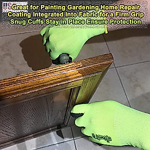 Work Gloves for Men and Women, Coated Safety Gloves for Work, 10-Pair Pack, Water-Based Latex Rubber Firm Grip Coating (Size Large Fits Most, Green)