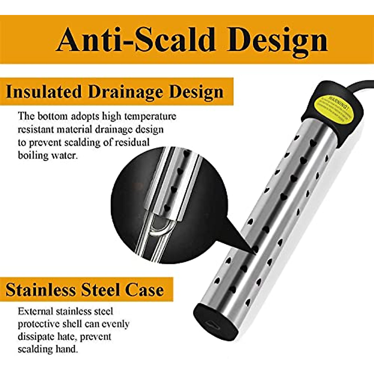 Lakkzoom Immersion Water Heater with 304 Stainless Steel Cover Intelligent Temperature Control and Digital LCD Thermometer Electric Portable Bucket Heater Heat 5 Gallons of Water in Minutes 1500W